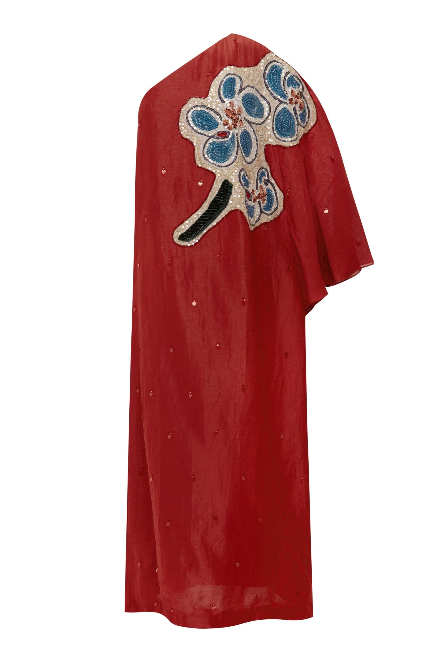 Scarlet Linen-Silk Embellished One-Shoulder Gown - Alémais Official