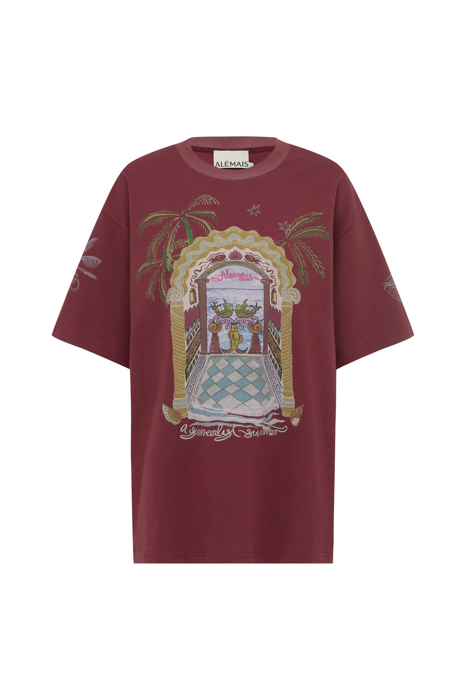 SURREALIST SUMMER BURGUNDY TEE – ALEMAIS
